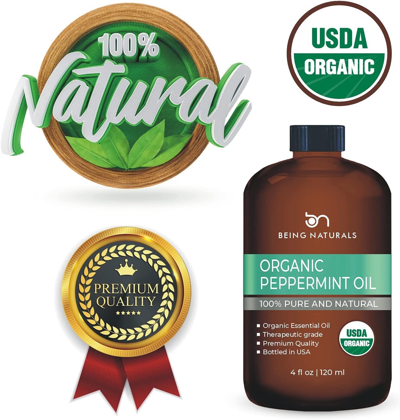 Organic Peppermint Essential Oil - Huge 4 FL OZ - 100% Pure & Natural ...