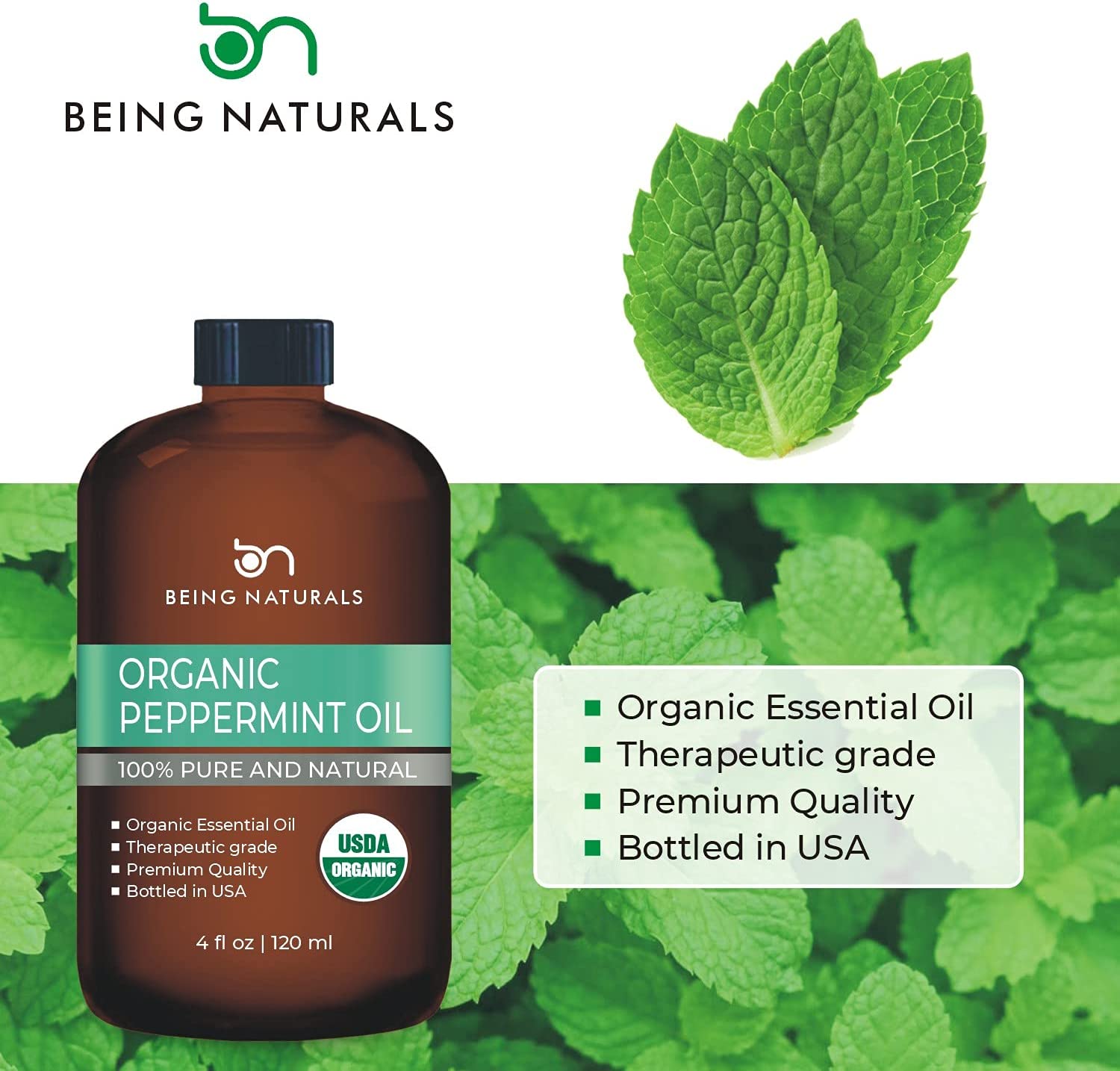 Organic Peppermint Essential Oil - Huge 4 FL OZ - 100% Pure & Natural ...