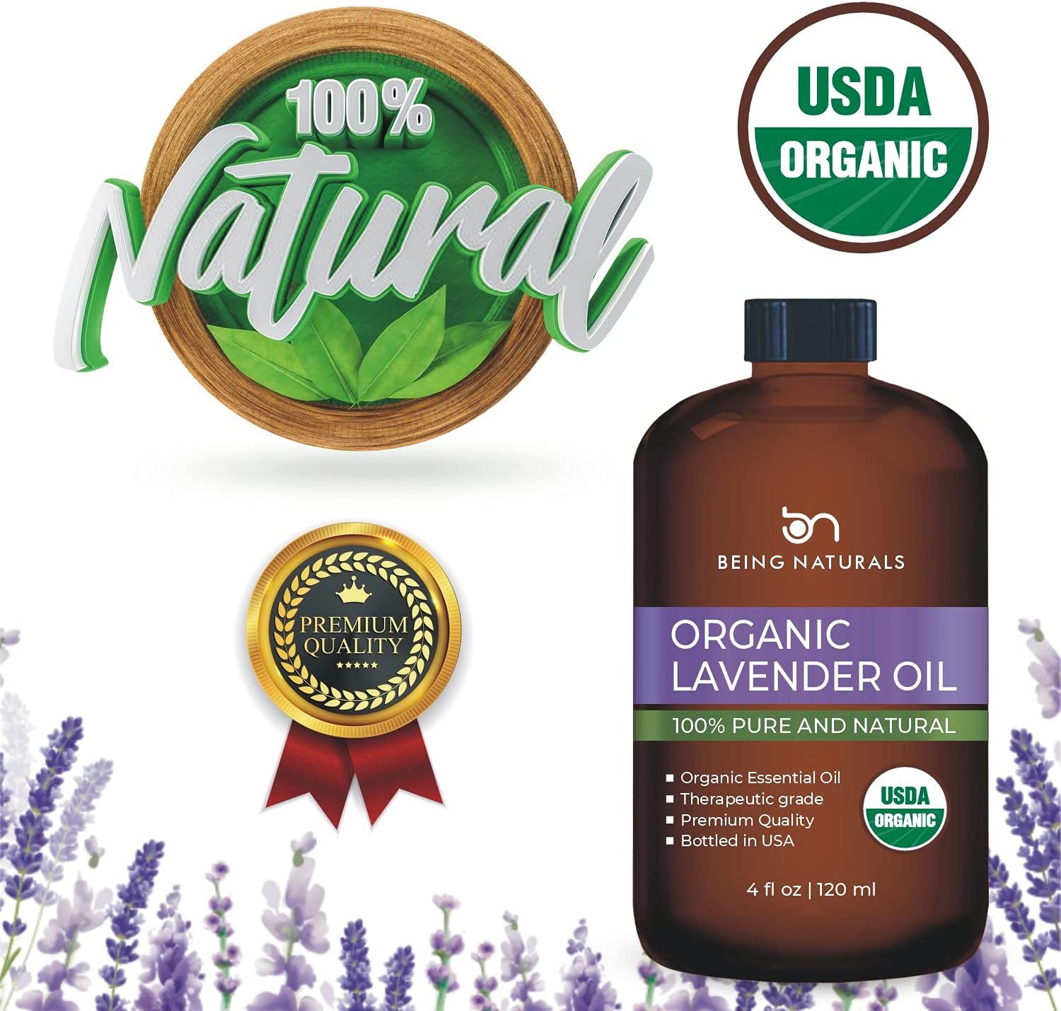 Organic Lavender Essential Oil - Huge 4 FL OZ - 100% Pure & Natural ...